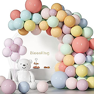 BloonKing Macaron Balloons 12inch 121pcs Pastel Low Saturation Color Balloons 12" Party Balloons for Festival Birthday Wedding Anniversary New Year Gender Reveal Decorations (Mixed Macaron Colors)