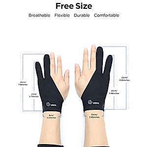 UGEE Digital Drawing Glove 4 Pack，Artist Glove for Drawing Tablet Digital Art Glove with Two Finger for Right Hand or Left Hand Universal Sizes
