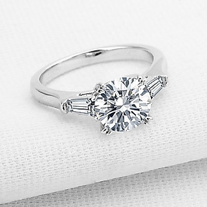 Sterling Silver 2 Carat CZ Baguette Round Solitaire Engagement Ring Bridal Wedding Jewelry