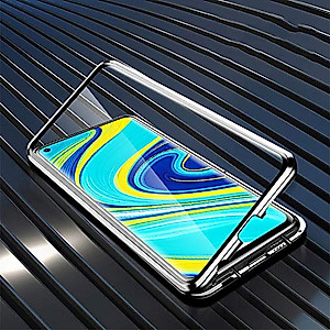 EabHulie Redmi Note 9 Case, 360° Full Body Transparent Tempered Glass with Magnetic Adsorption Metal Bumper Case Cover for Xiaomi Redmi Note 9 Silver