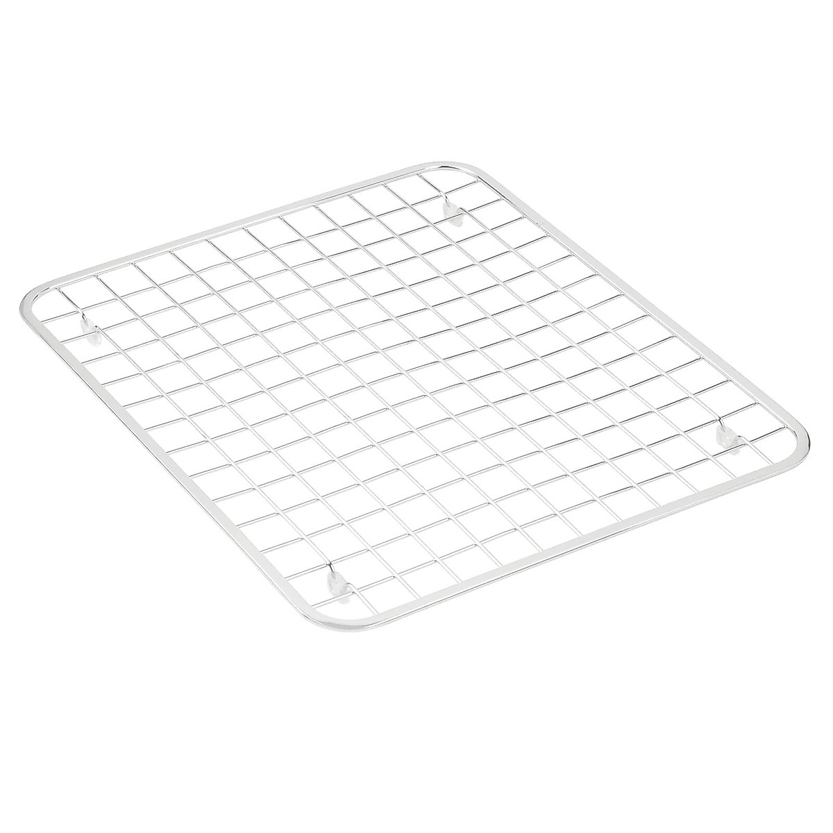 mDesign Modern Metal Wire Kitchen Sink Metal Dish Drying Rack/Mat - Steel Wire Grid Design - Allows Wine Glasses, Mugs, Bowls and Dishes to Drain in Sink - 2 Pack - White