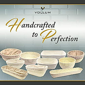 Vollum Bread Proofing Basket Banneton Baking Supplies for Beginners & Professional Bakers, Handwoven Rattan Cane Bread Maker for Artisan Breads, 7 x 4 Inch, 0.5-Pound Round Brotform Natural