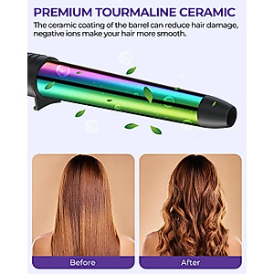 5 in 1 Curling Wand Set: Ohuhu Curling Iron Wand 5Pcs 0.35 to 1.25 Inch Interchangeable Ceramic Barrel Heat Protective Glove 2 Clips Dual Voltage Hair Curler for Girls Women Rainbow