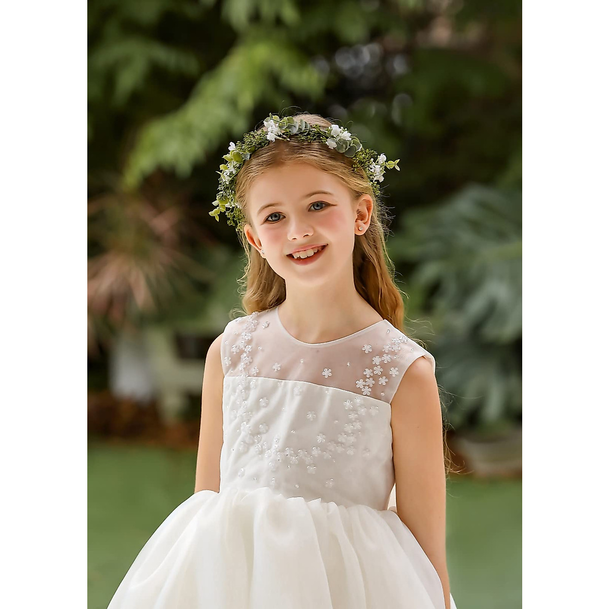 DreamLily White Baby‘s Breath Flower Crown Eucalyptus Crown Bride Bridesmaid Headpiece Boho Hair Wreath DFS18 (eucalyptus white)