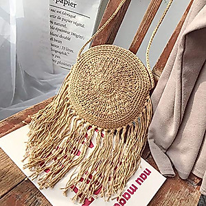 Nice Pies Women Round Handbags Straw Bag holiday beach round bag Tassel Vintage Cotton line Messenger Bag