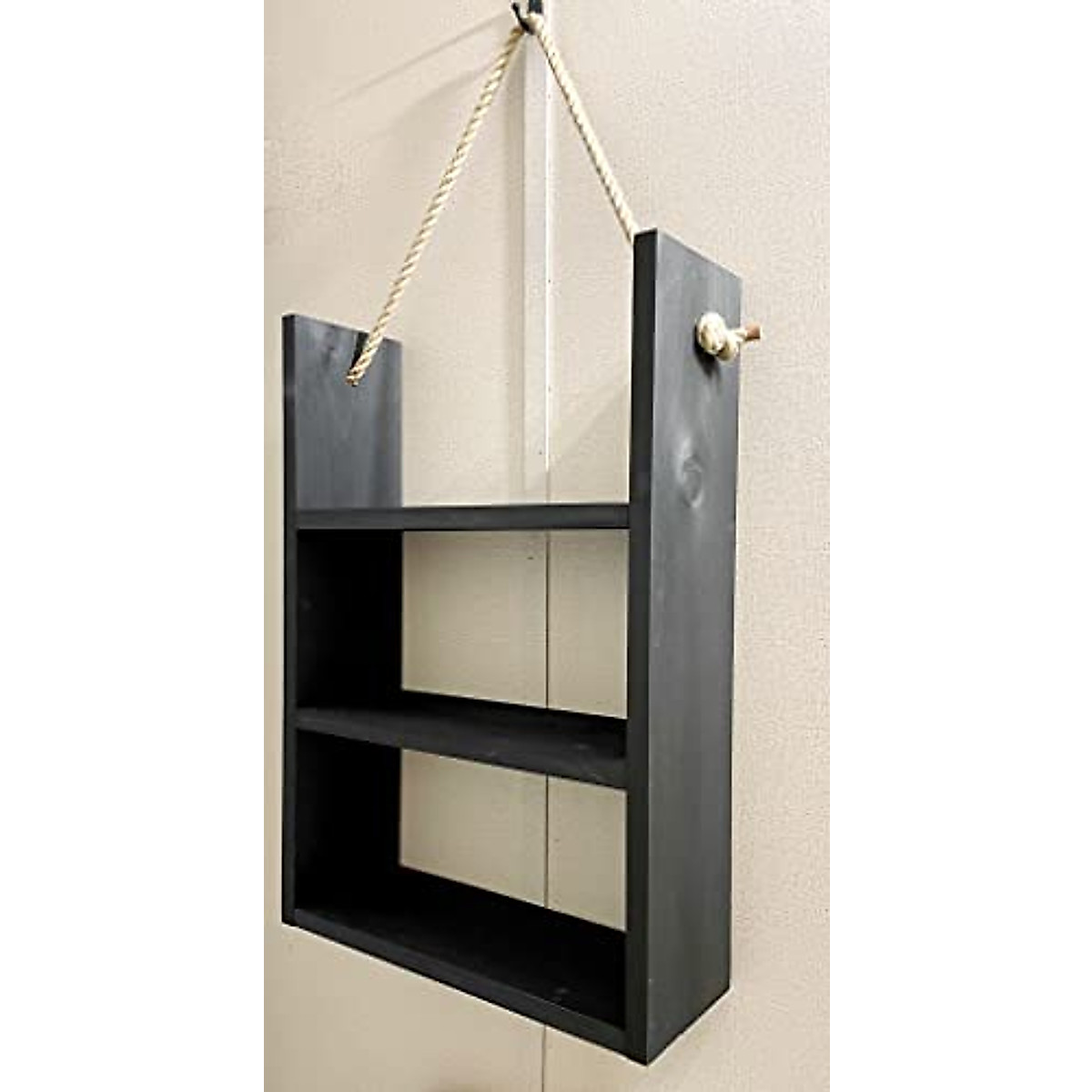 SFC Rustic Wood Bathroom Shelf Over Toilet, Bathroom Decor, Bathroom Shelves Wall Mounted, Rustic Bathroom Decor, Rustic Shelves, Farmhouse Bathroom Decor, Ladder Style Rope Hanging (Black Wire)