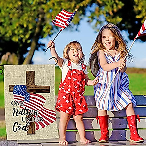 One Nation Under God Garden Flag 4th of July Patriotic Welcome Flag Memorial Day Garden Flag Independence Day Burlap Yard Sign Vertical Double-Sided arty Decorations Supplies for Indoor Outdoor Lawn 12.4 x 18.2 Inch
