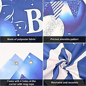10th Birthday Banner Backdrop,BTZO Happy 10th Birthday Decorations,Blue Silver Fabric Photo Backdrop Background for Boys and Girls 10th Birthday Party,70.8 x 43.3Inch