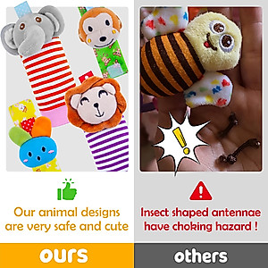 Yeeeasy Baby Rattle Cotton Socks and Wrist Rattle Strap Set, Infant Toys 0 3 6 9 12 Months, Baby Gifts for Boys and Girls, Develop Babies Sensory Toys