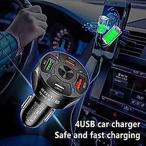 Car Charger Adapter,4 Ports USB Fast Car Charger QC3.0/PD20W/Type-c/2.1A, Smart Shunt Car Phone Charger Compatible iPhone 14 13 12 Pro Max/All Smart Phones (Black)