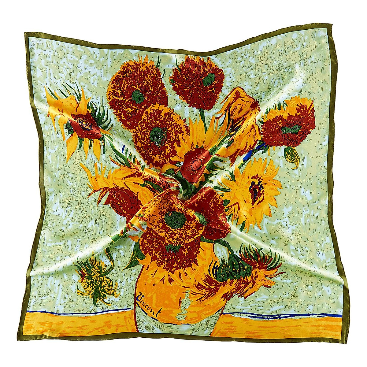 YangtzeStore Large Square Charmeuse Silk Scarf Classic Art Print (Sun Flowers)