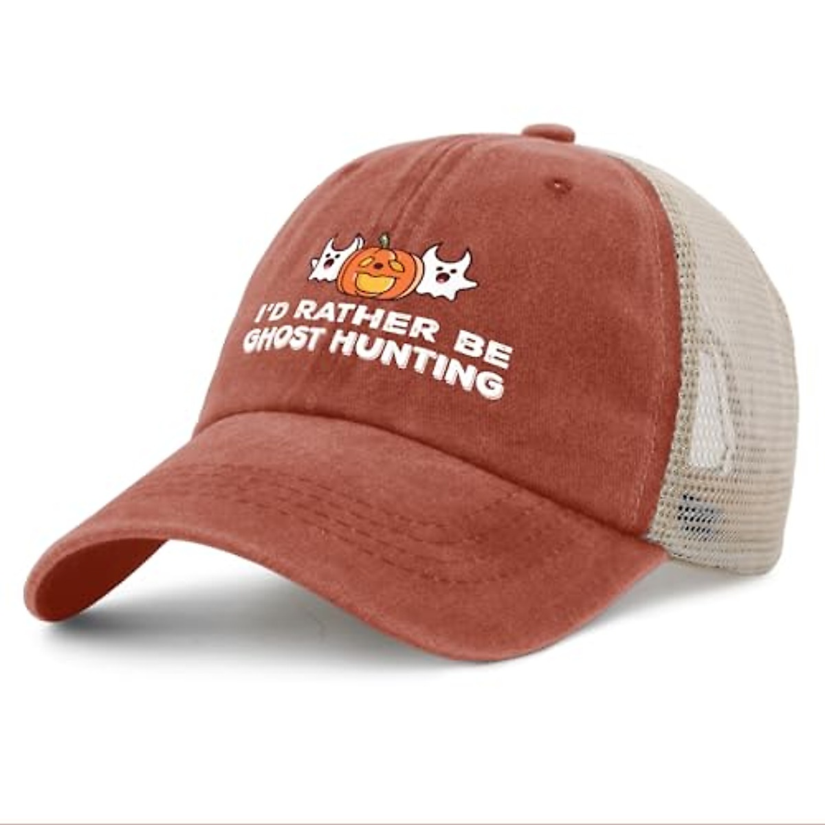 Dad Hat I'd Rather Be Ghost Hunting Trucker Hat Women Funny Mesh Hat for Summer Orange