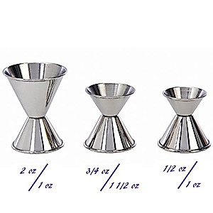 Set of 3 Stainless Steel Double Jiggers 1 & 2 oz, 3/4 & 1 1/2 oz, 1/2 & 1 Oz Bar Jiggers, Cocktail Measuring Liquor Jiggers Pony, Bar Accessories