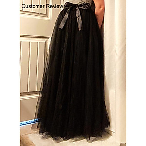 EllieHouse A Line Long Maxi Bridesmaid Tulle Skirt for Wedding Evening Party P68 Black L