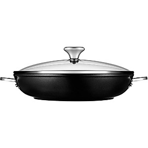 Le Creuset Toughened Nonstick PRO Shallow Casserole/Braiser with Glass Lid, 4 qt., Gray