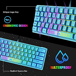 ZIYOU LANG K61 60% Gaming Keyboard Mini Portable with Rainbow RGB Backlit Ergonomic 62Key Layout 19Key Anti-ghosting Mechanical Feel Waterproof USB Wired for PC Mac Windows Gamer Laptop Typists(Blue)