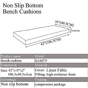 Bench Cushion for Indoor Shoe Storage Non Slip Window Seat Pad Kitchen Dining Settee Cushions 42x16 inch, Light Grey