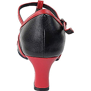 Women's Ballroom Dance Shoes Salsa Latin Practice Shoes Black Leather & Red Trim Sera3541EB Comfortable - Very Fine 2.2" Heel 8 M US [Bundle of 5]