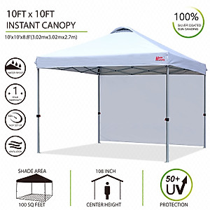 MASTERCANOPY Durable Pop-up Canopy Tent with 1 Sidewall (10'x10',White)