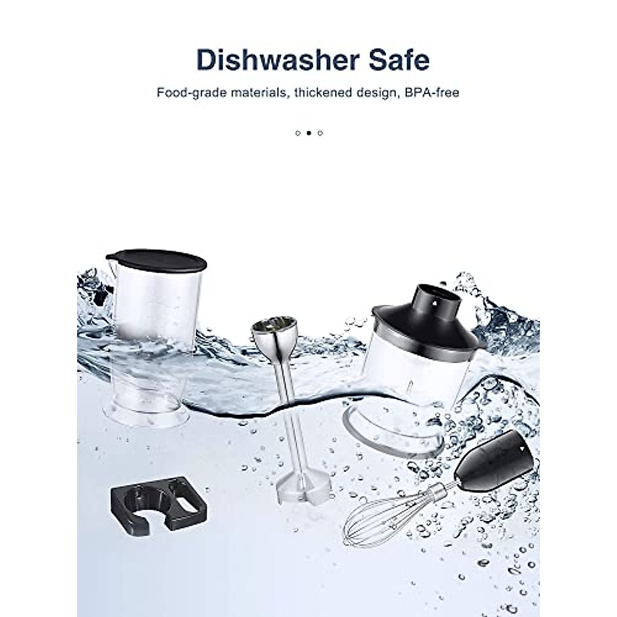 Hand Blender, Handheld Blender Electric, 5-in-1 Multifunctional Immersion Blender, 12 Speed and Turbo Mode, Stainless Steel Blade with Whisk, Chopper/Grinder Bowl and Beaker/Measuring Cup, by Yabano (4 in 1)