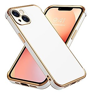 BENTOBEN iPhone 13 Case, Phone Case iPhone 13 6.1, Slim Thin Luxury Gold Design Shockproof Protective Soft TPU Bumper Drop Protection Cute Case for Girls Women Boys Men iPhone 13 Cover, White/Gold