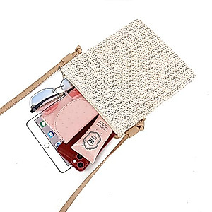 Bycobecy Straw Beach Bag for Women, Small Beach Purse Cute Straw Crossbody Bag, Summer Clutch Purse Straw Shoulder Bag Vacation Straw Handbag (Beige)