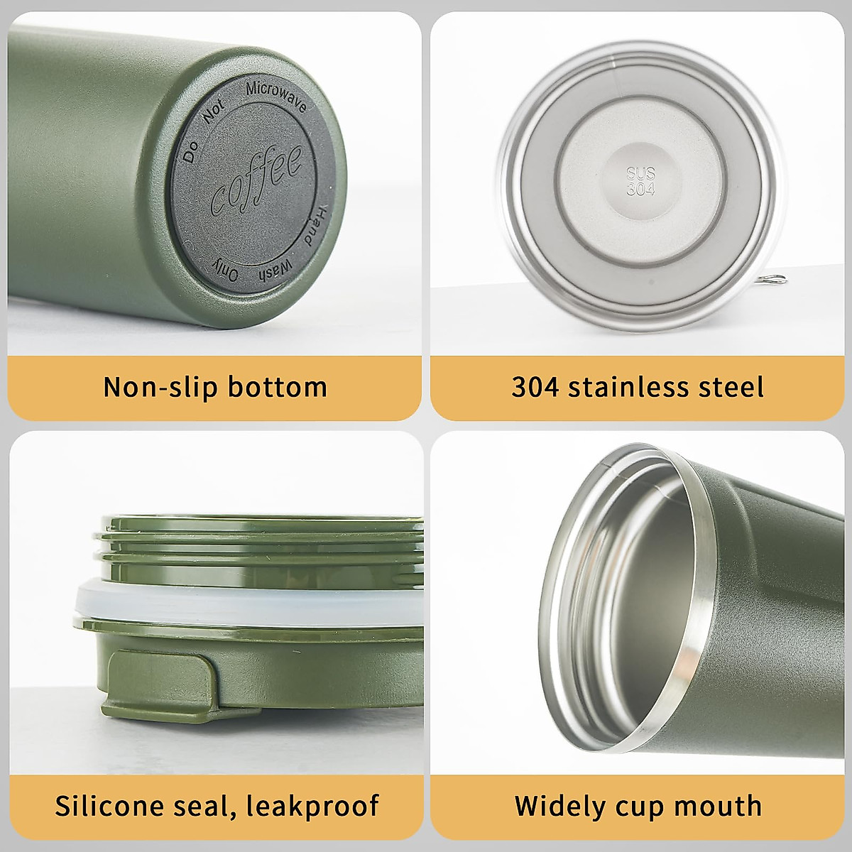 Newvenper Stainless Steel Vacuum Insulated Travel Coffee Mug, Led Temperature Display Insulated Tumbler, Leak Proof With Lid Keeps Cold And Warm, Suitable For Coffee, Tea And Beer(Green)