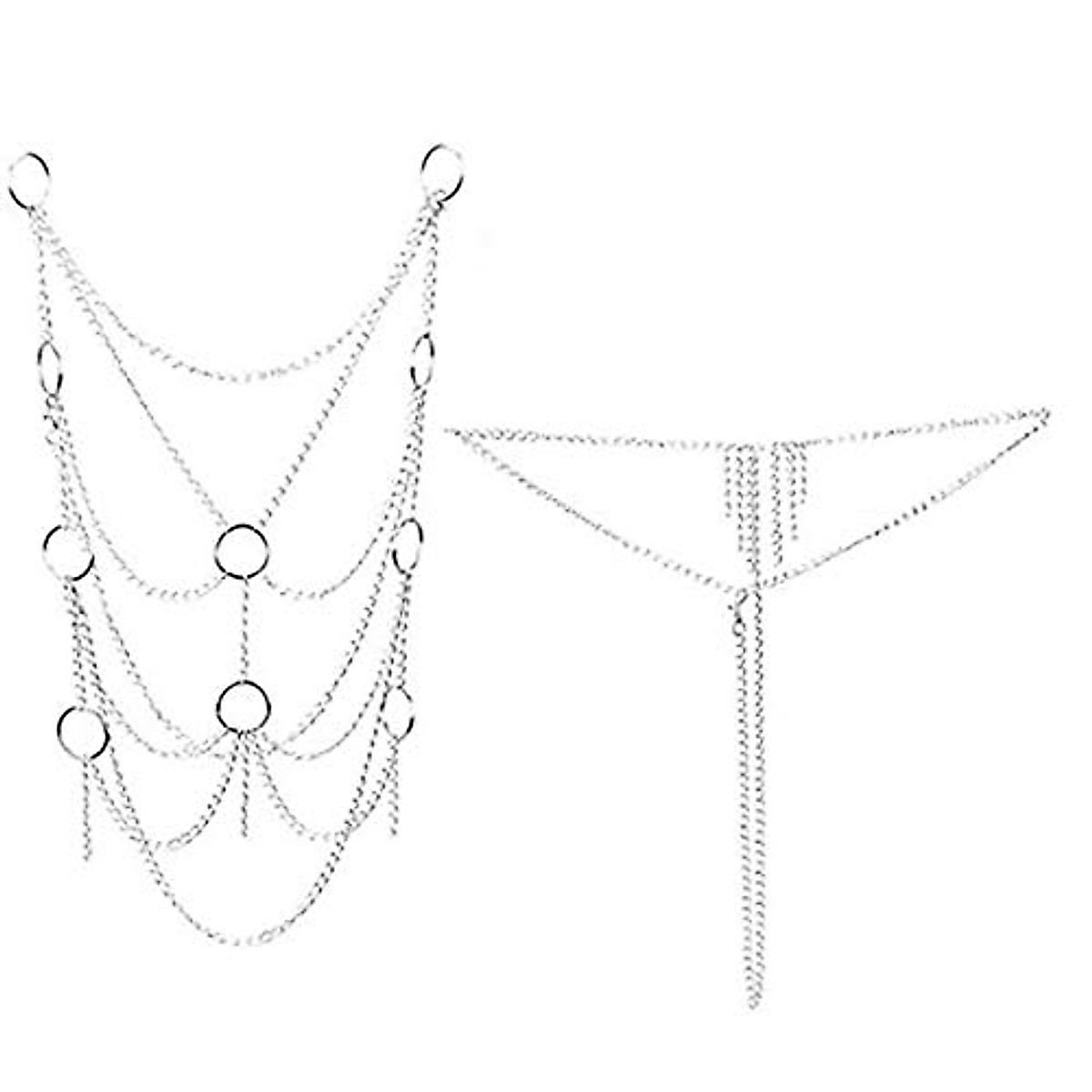 Women's Lingerie Chain Set Cross Enticing Tassel Body Link Harness Metal Chain Set Metallic(silvery)