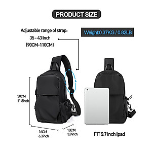 SEAFEW Small Black Sling Crossbody Backpack Shoulder Bag for Men Women, Lightweight One Strap Backpack Sling Bag Backpack for Hiking Walking Biking Travel Cycling USB Charger Port-Nylon