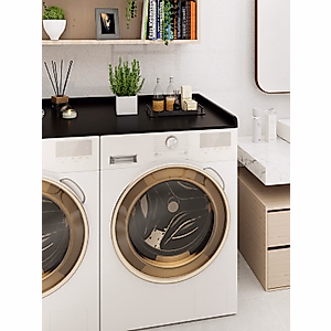 Toemics Washer Dryer Countertop, 27.5" x 54" Laundry Room Organization Shelf with Edge Rails for Washer and Dryer, Durable Melamine Finish, Non-Slip Pads, and 3 Laundry Bags, Black