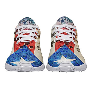 Puerto Rico Flag Shoes Men Women Puerto Rico Sneakers Breathable Running Sport Tennis Shoes 100% Boricua Gift White Size 8
