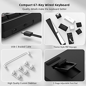V-K66 60% Percent Keyboard, Mechanical Gaming Keyboard Gasket Mounted, Wired LED Backlit Keyboard with Arrow Keys - Black and White