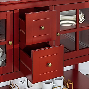 Walker Edison Charlotte Classic Glass Door Storage Buffet, 52 Inch, Red