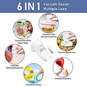 Jar Vacuum Sealer for Mason-Electric 6 in 1 Food Sealer Jar Sealer Handheld Vacuum Sealer Air Pump Kit for Wide and Regular Mouth Mason Jar Compatible with Vacuum Sealer Machine Attachment