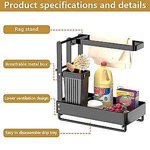 Yawinhe Sponge Holder, Sink Caddy Organizer with Detachable Brush Rack, Kitchen Accessories for Organization, Stainless Steel, Black
