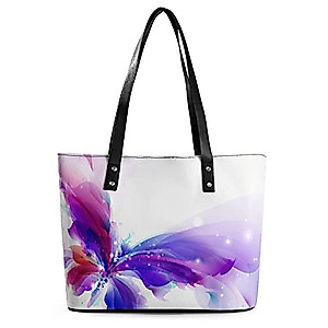 Womens Handbag Purple Butterfly Leather Tote Bag Top Handle Satchel Bags For Lady