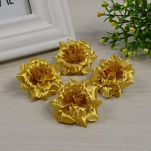 Youeon 100 Pcs Artificial Rose Flower Heads for Crafts, 3.5 Inch Faux Gold Flower Heads, Silk Rose Flowers Head in Bulk, Gold Roses Artificial Flowers for Centerpieces, Flower Wall, Wedding