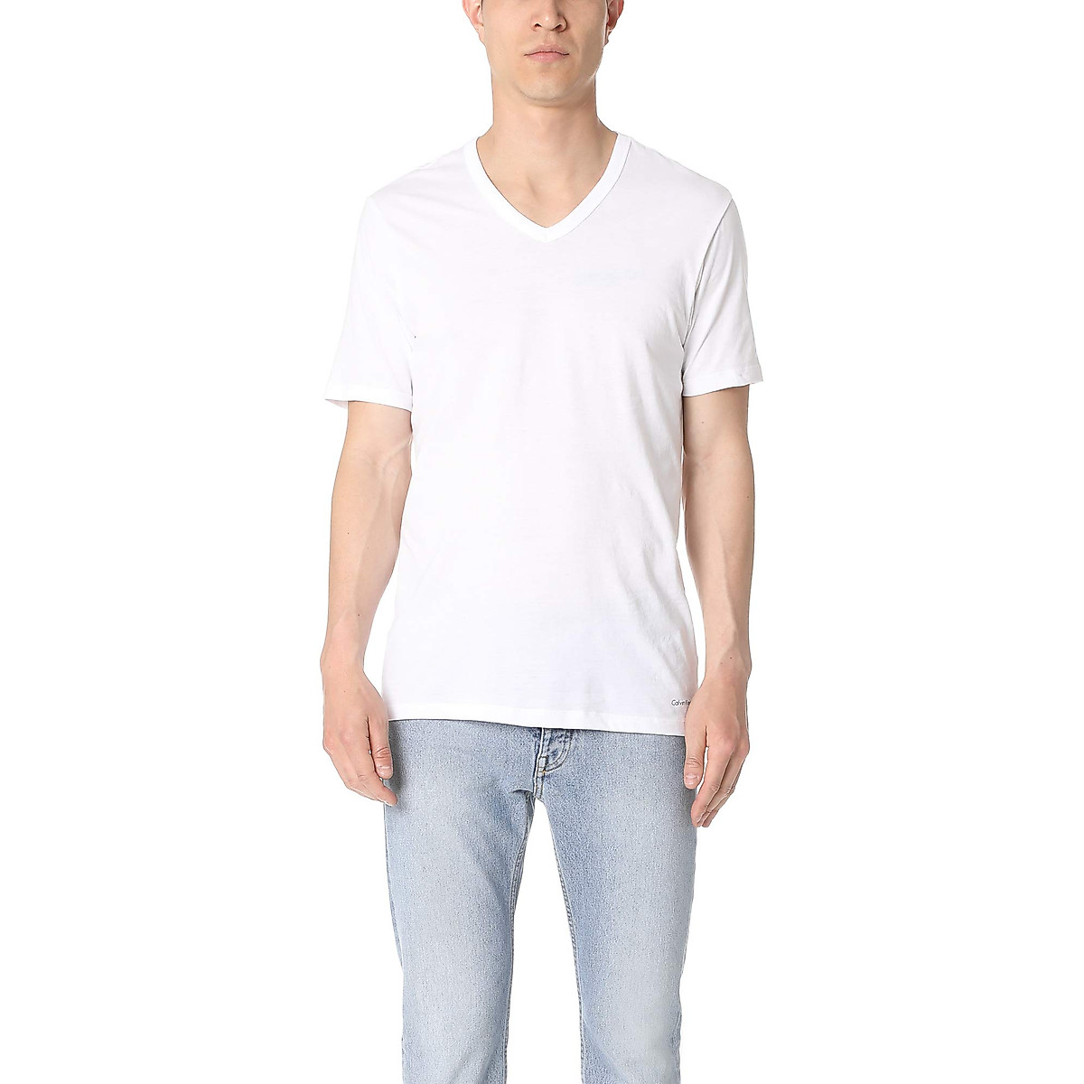 Calvin Klein Men's Cotton Classics Short Sleeve V-Neck T-Shirt, White (3 Pack), Large