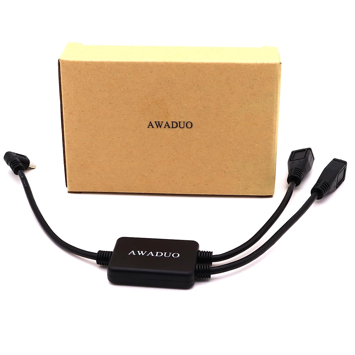 AWADUO 90 Degree Micro USB Male to Female Splitter 1 in 2 Out,Micro USB 1 to 2 Y Splitter Cable High Speed Charging Cable 30cm Length