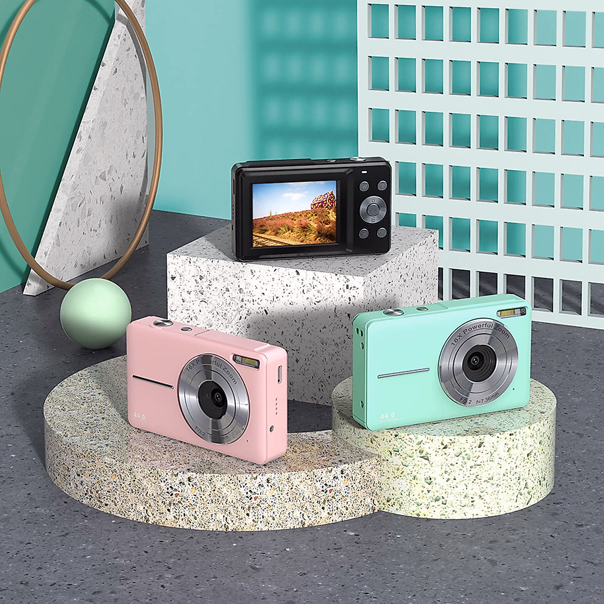 Digital Camera, HD 1080P Pocket Digital Camera with 2.4 Inch IPS Display, Compact Point and Shoot Camera Support 16X Digital Zoom, Portable Video Camera for Beginners, Kids (Pink)