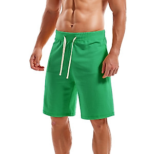 AMY COULEE Men's Knit Terry Shorts Loose Fit Cotton Sports Shorts (S, Sea Green)