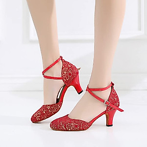 AOQUNFS Women Latin Dance Shoes Closed Toe Ballroom Salsa Tango Modern Practice Performance Party Dancing Shoes,QJW1017,Red-6,US 6.5