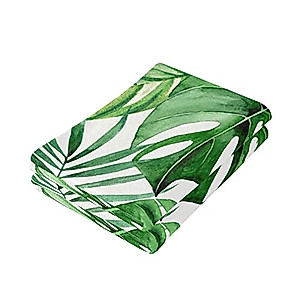 Palm Leaves Tropical Hand Towels Set of 2, Green Monstera Leaf Face Fingertip Towel for Bathroom Soft Absorbent Microfiber Decorative 28x14 in Gym Hotel Spa Yoga Sport