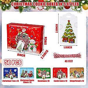Zhanmai 50 Pack Christmas Cookie Boxes with 50Pcs Wax Paper Christmas Gift Boxes with Window Xmas Cookie Boxes Candy Bakery Treat Boxes for Christmas Gift Holiday Party Favors Supplies Tree Decoration