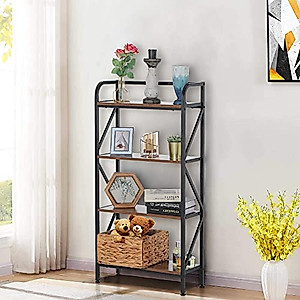MAISON ARTS 4 Tier Bookshelf, 47" Free Standing Bookcase, Modern Metal Frame Book Shelf for Living Room Home Office, Rustic Brown
