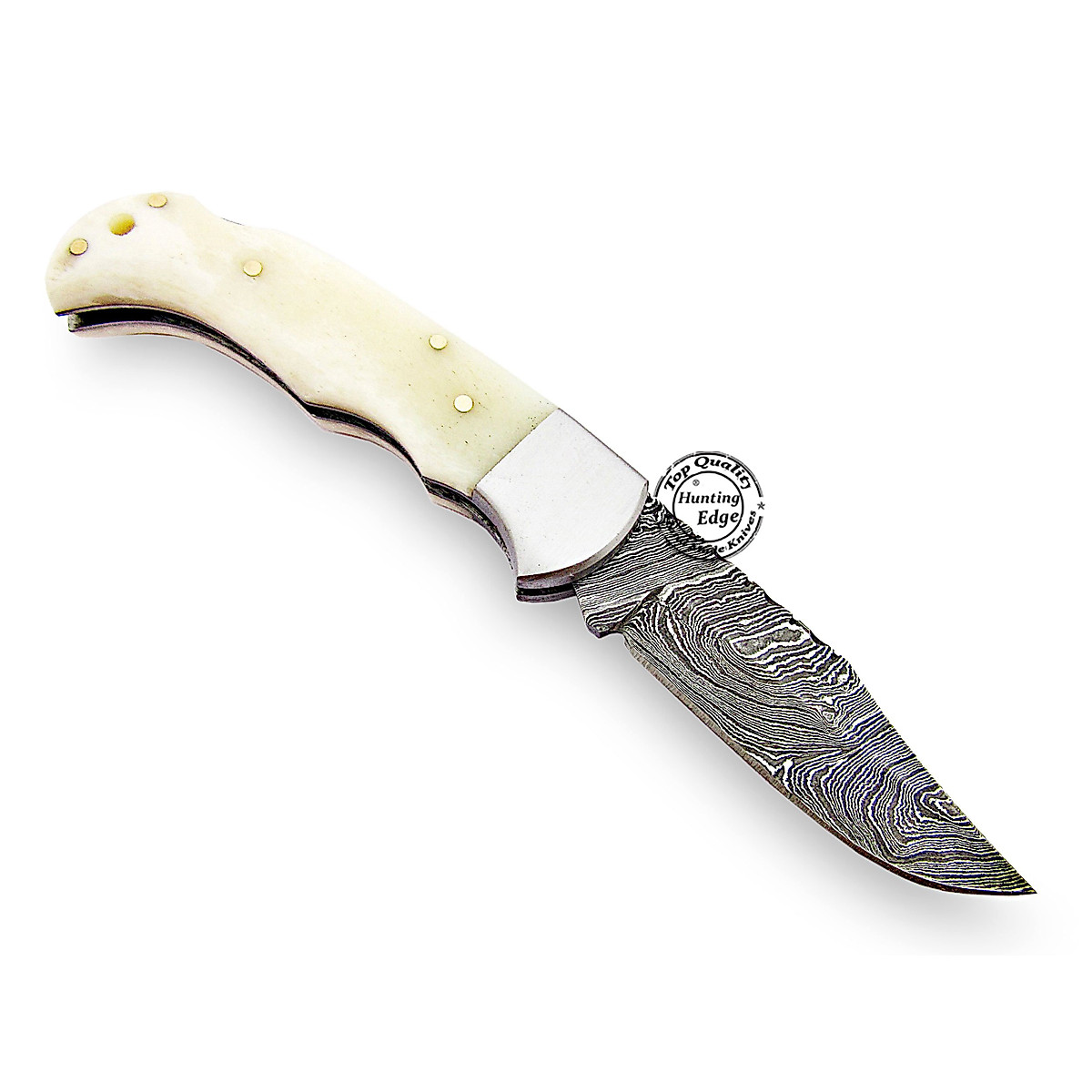 Hunting Edge Camel Bone 6.5'' 100% Handmade Damascus Steel Folding Pocket Knife 100% Prime Quality