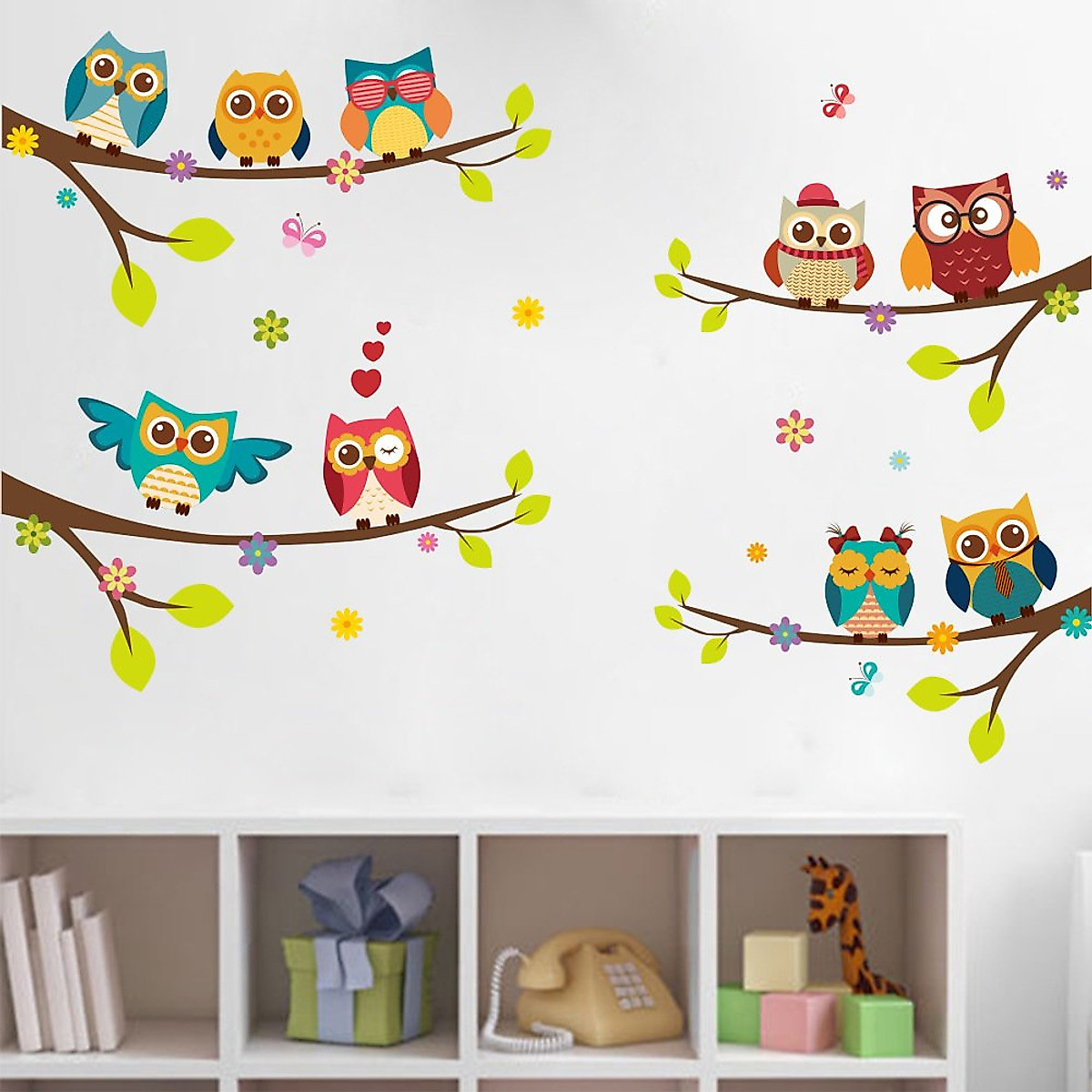 ElecMotive Wall Stickers of Tree Owls Wall Decals for Kids Rooms Nursery Baby Boys & Girls Bedroom