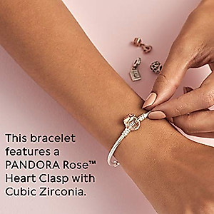 PANDORA Silver Bracelet W/Rose Pave Heart Clasp