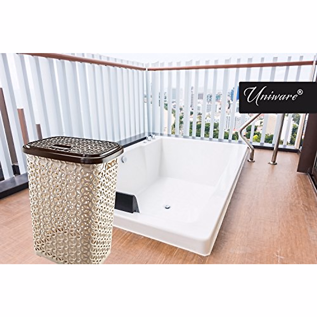 UNIWARE 60 LT Hollow Design Clothes Hamper Laundry Basket, Made in Turkey, Beige (1, Beige/Brown)