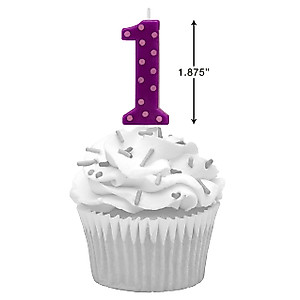 Papyrus Number 1 Birthday Candle, Purple Polka Dots (1-Count)